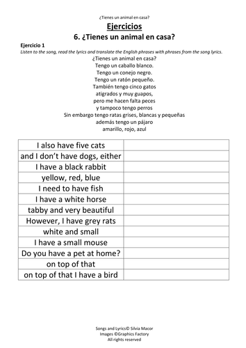 Los animales (Song about pets in Spanish) | Teaching Resources
