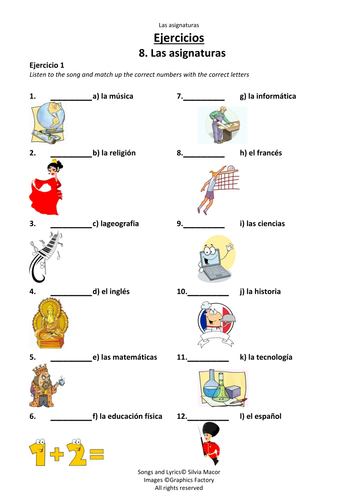 Las asignaturas (Song about the school subjects in Spanish) | Teaching ...