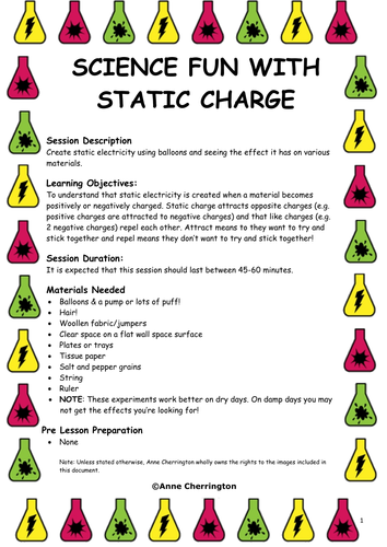 KS1 & KS2 - Science Lesson Plan (x3) - Reactions, Static Electricity ...