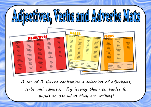 Adjectives, Verbs and Adverbs Mats | Teaching Resources