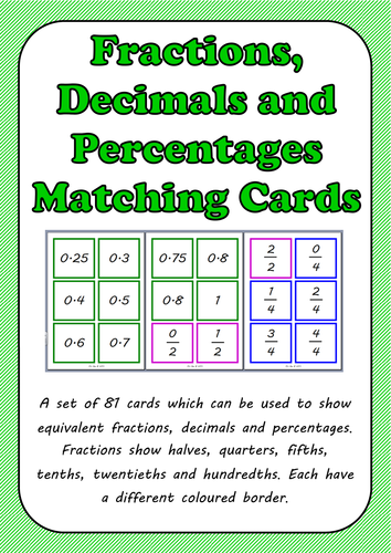 Fractions, Decimals and Percentages Matching Cards | Teaching Resources