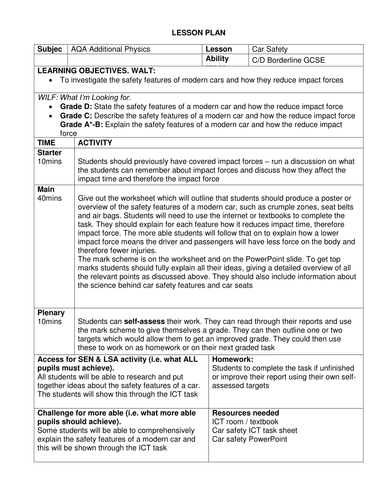 GCSE Car Safety ICT/Resource Task | Teaching Resources