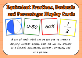 Equivalent Fractions, Decimals and Percentages Display Cards | Teaching ...