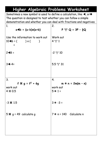 Higher Algebraic Problems | Teaching Resources