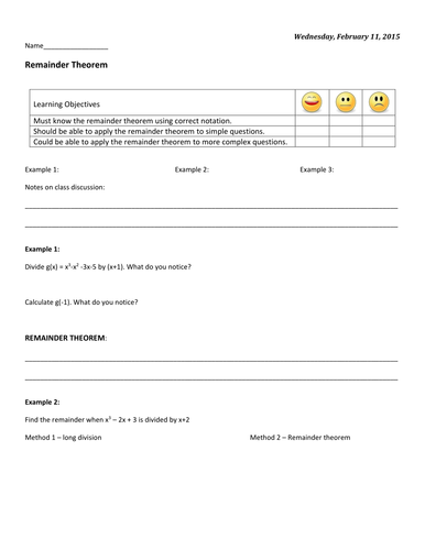 Remainder Theorem (Additional Maths) by almaio - Teaching Resources - TES