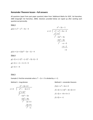 Remainder Theorem (Additional Maths) | Teaching Resources