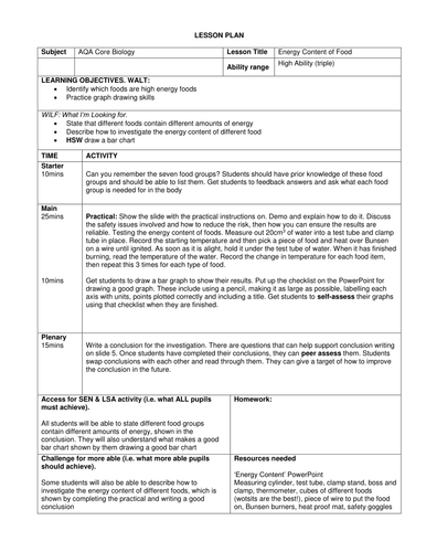 GCSE Energy Content of Food | Teaching Resources
