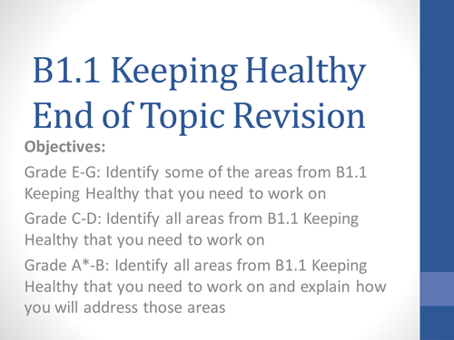 GCSE B1.1 Keeping Healthy End of Topic Revision | Teaching Resources