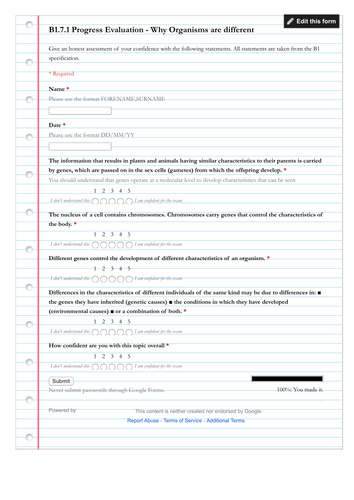 AQA B1 Progress Self Assessment Forms | Teaching Resources