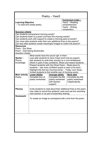 Complete Lesson - Year 2 Poetry | Teaching Resources