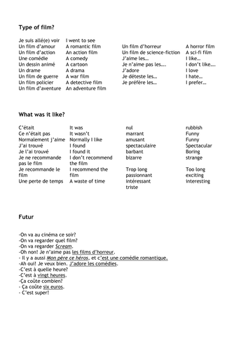 Le Cinéma - Session I - French - Y8 | Teaching Resources
