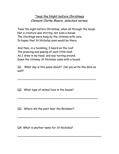 Twas the Night before Christmas - Comprehension | Teaching Resources