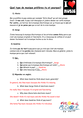 LA MUSIQUE - Session III - French - Y8 | Teaching Resources