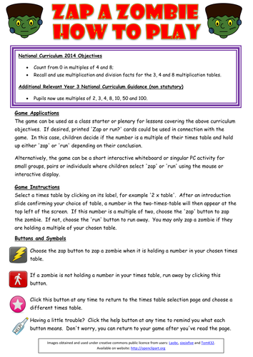 Zap a Zombie Multiples | Teaching Resources