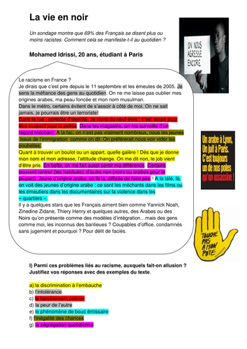 Le racisme en France - Y13 (A2) | Teaching Resources