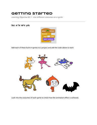 Code Lesson B2-1 Using Costumes on Sprites in Scratch | Teaching Resources