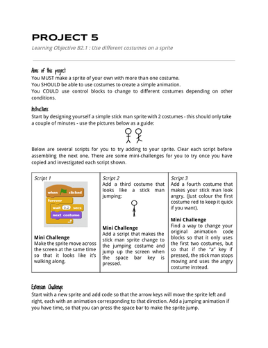 Code Lesson B2-1 Using Costumes on Sprites in Scratch | Teaching Resources