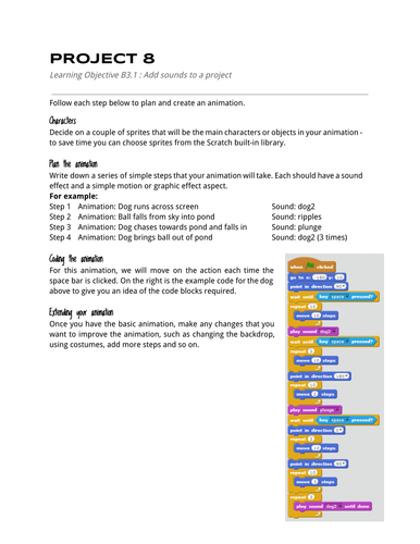Code Lesson B3-1 Adding Sounds to a Scratch Project | Teaching Resources