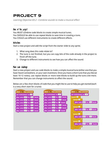 Code Lesson B3-2 Making Music in Scratch | Teaching Resources