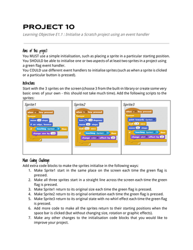 Code Lesson E1-1 Initialising a Scratch Project | Teaching Resources