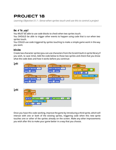 Code Lesson S1-1 Touching Sprites in Scratch | Teaching Resources