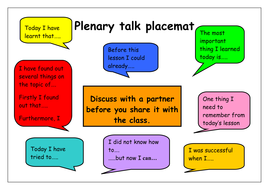 Plenary Placemats | Teaching Resources