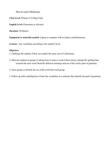 How to read a dictionary | Teaching Resources