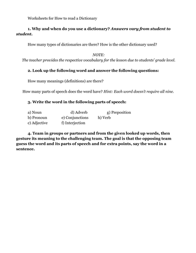 How to read a dictionary | Teaching Resources