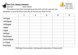 SPaG Year 3 and 4 Spellings: Words ending in -gue and -que | Teaching ...