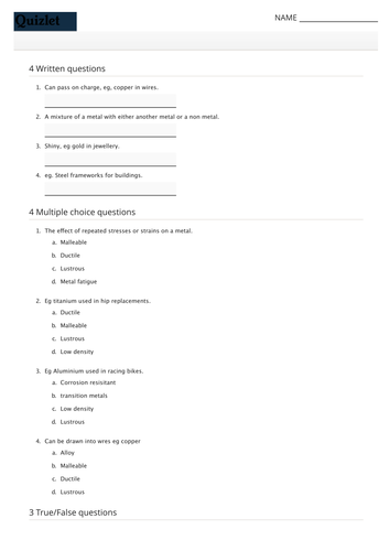 AQA C1 Starter/Plenary Quizzes Every Topic | Teaching Resources