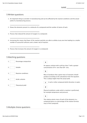 AQA C2 Starter/plenary Quizzes Every Topic | Teaching Resources