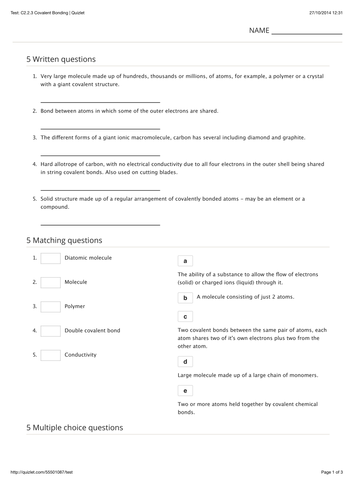 AQA C2 Starter/plenary Quizzes Every Topic | Teaching Resources