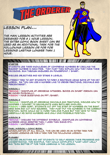 The Orderer comic superhero ordering numbers lesson (Ordering fractions ...
