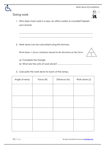 Work done Investigation | Teaching Resources