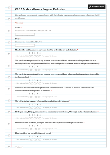 AQA C2 Progress Self Assessment forms | Teaching Resources