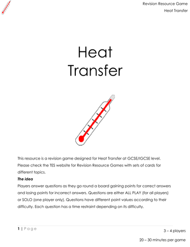 Heat transfer revision game | Teaching Resources