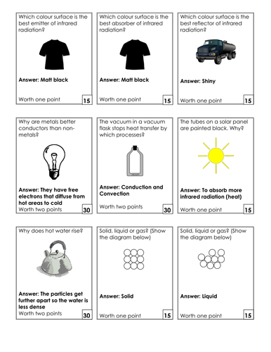 Heat transfer revision game | Teaching Resources