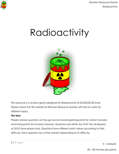 Radioactivity Revision Game | Teaching Resources