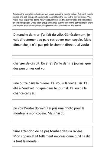 The perfect tense in French: irregular verbs and negation | Teaching ...