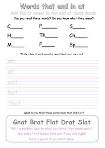 EYFS or KS1 Phonics - words ending in at . A Complete Engaging and ...
