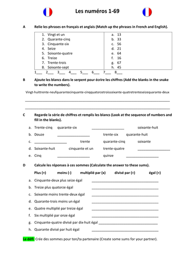 French Numbers 1-69 | Teaching Resources
