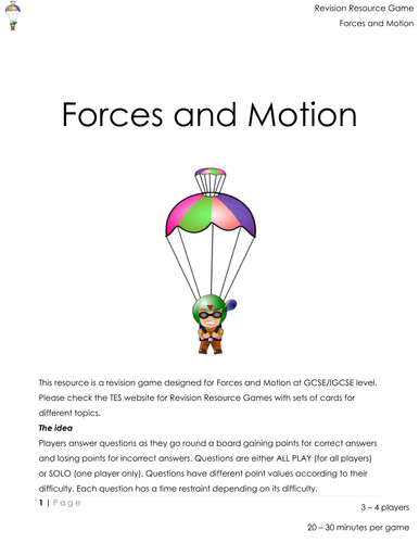 Forces and Motion Revision Game | Teaching Resources