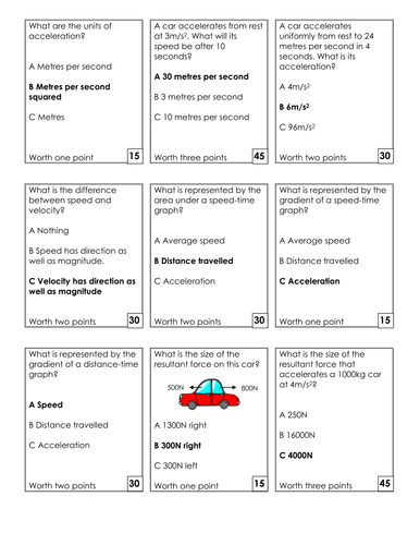 Forces and Motion Revision Game | Teaching Resources