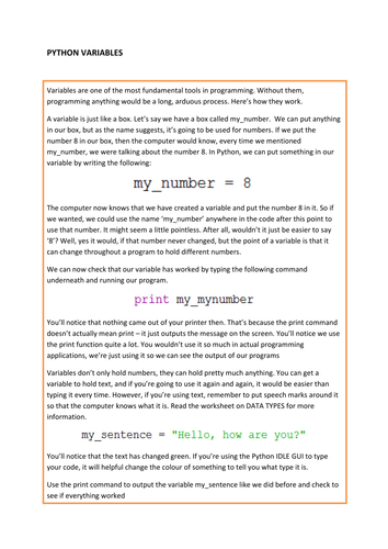 An Introduction to Python Programming | Teaching Resources