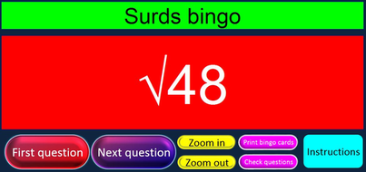Squares, roots and surds bingo | Teaching Resources