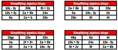 Algebraic expressions bingo | Teaching Resources