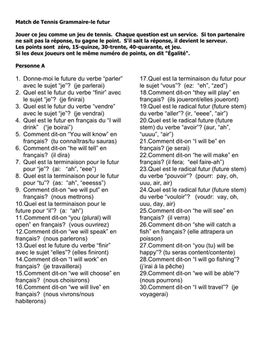 French Future Tense Partner Game | Teaching Resources