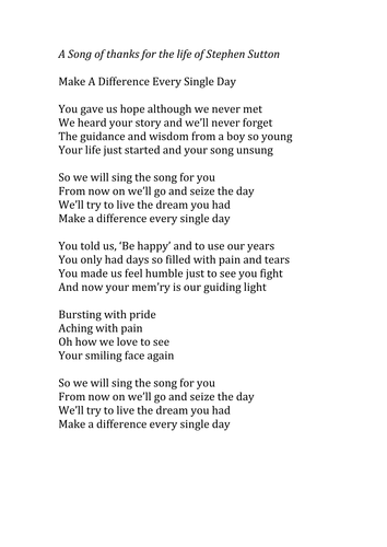 Make A Difference Every Single Day - A Song For Stephen Sutton ...