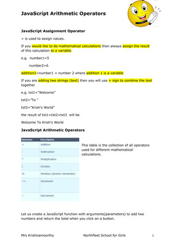JavaScript Helpsheets | Teaching Resources