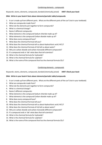 KS3 Chemistry Questions | Teaching Resources